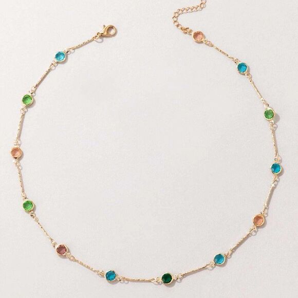 Jewelry | 525 Gold Color Chain Multi Colorcrystal Rhinestone Necklace ...